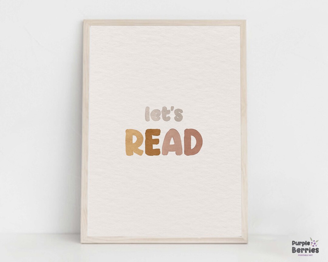 Boho Nursery Quote Poster, Let's Read Printable Wall Art, Kids Reading ...