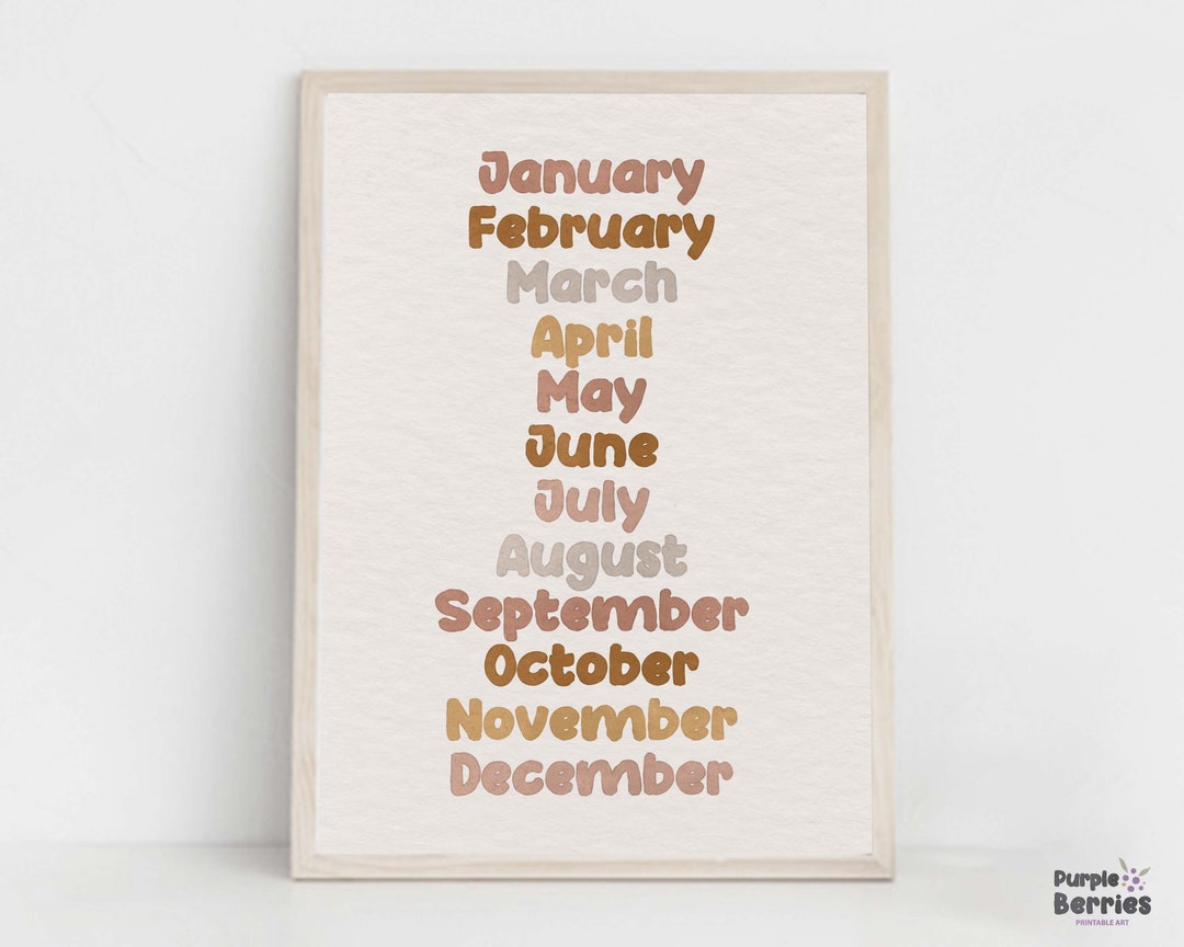 Boho Nursery Artwork, Months of the Year Kids Playroom Educational ...