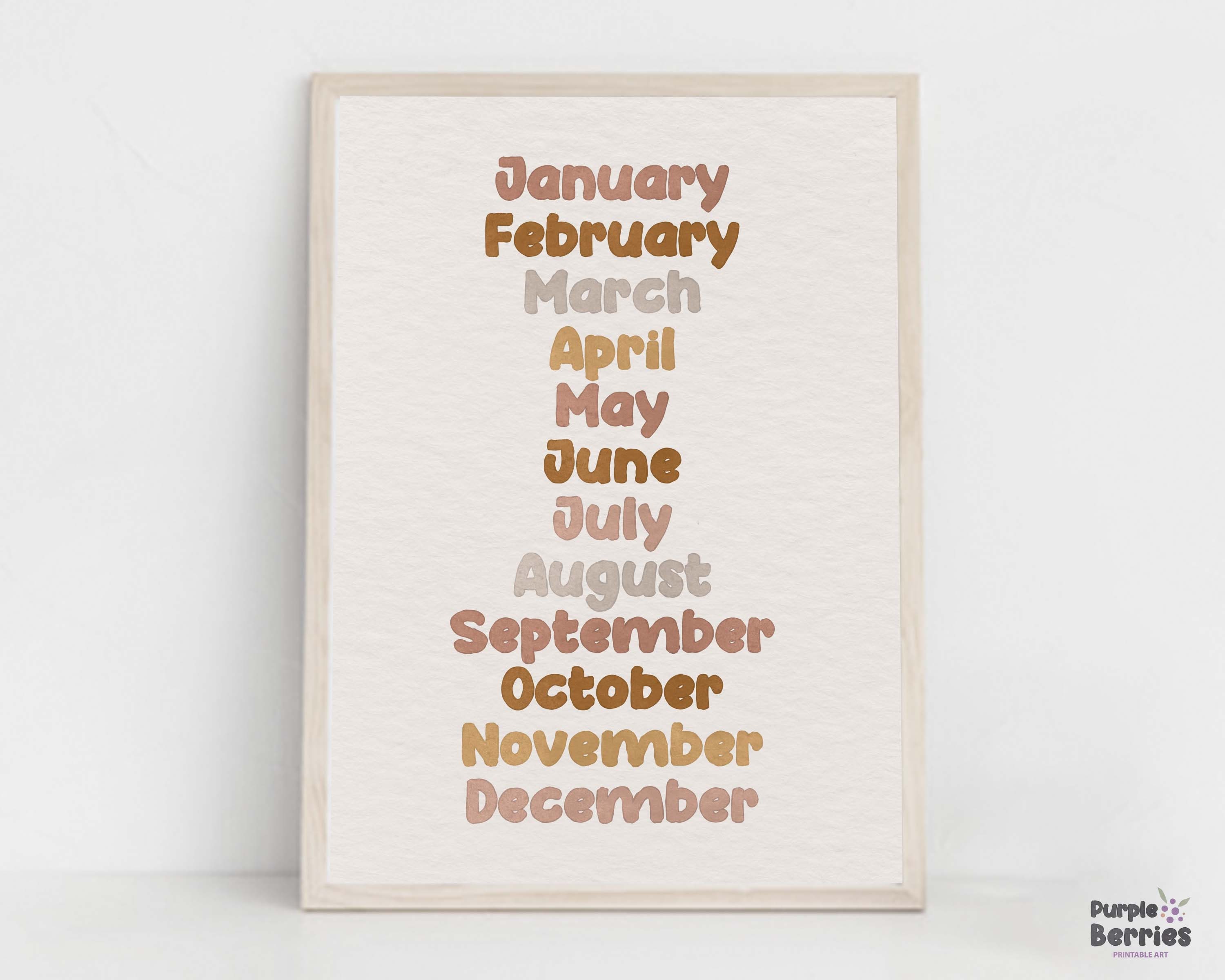 Boho Nursery Artwork, Months of the Year Kids Playroom Educational ...