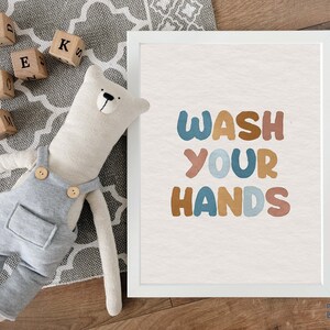 Kids Bathroom Art Print, Wash Your Hands Sign, Gender Neutral Nursery ...