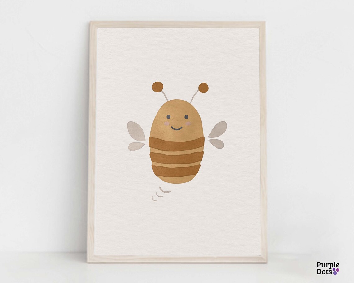 Bee Boho Nursery Print Cute Baby Bee Animal Wall Art Minimal - Etsy