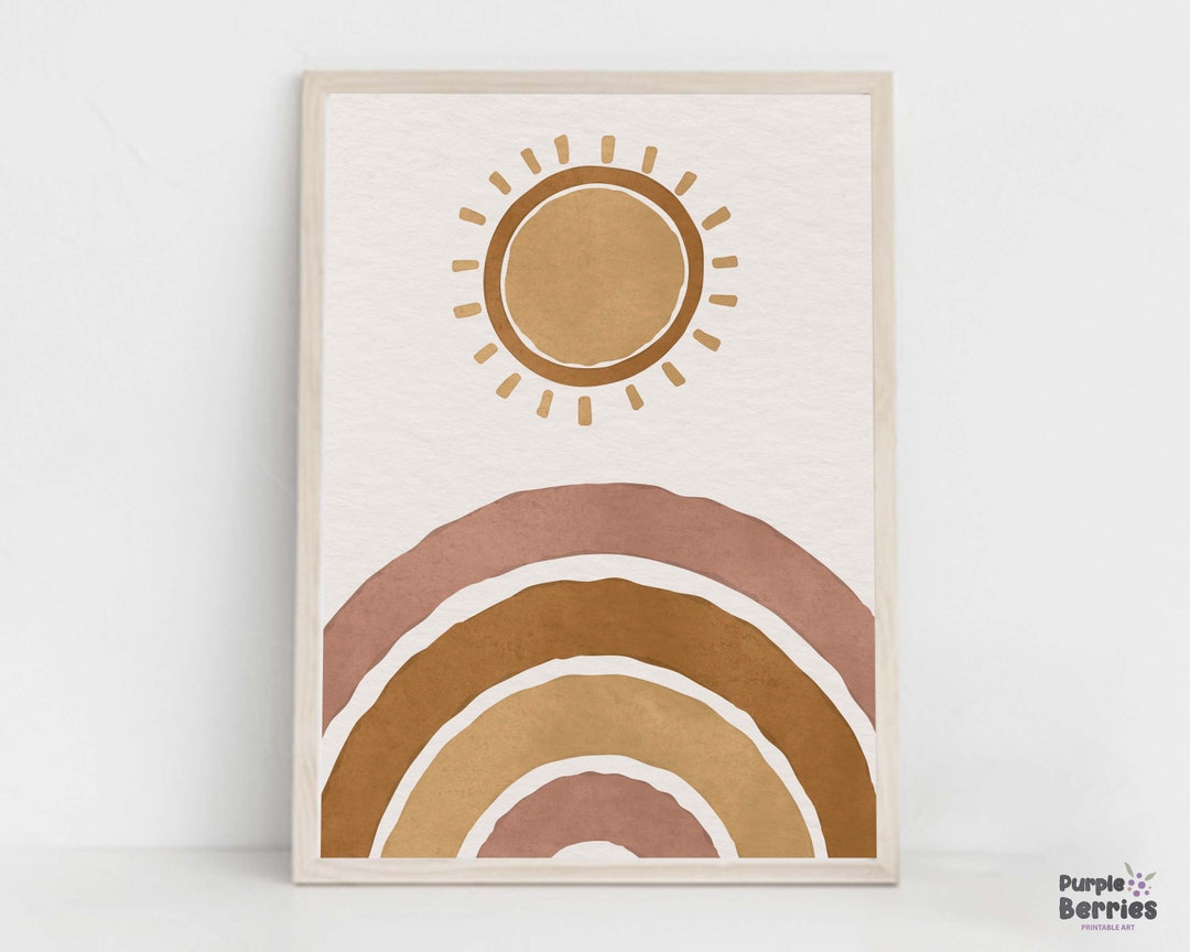 Boho Sun and Rainbow Nursery Art Print, Gender Neutral Nursery Artwork ...