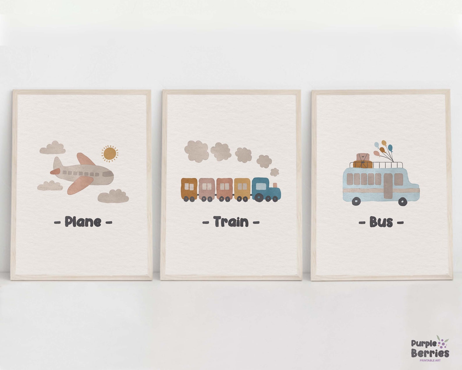 Boho Nursery Print Set of 3, Methods of Transportation Kids Wall Art ...