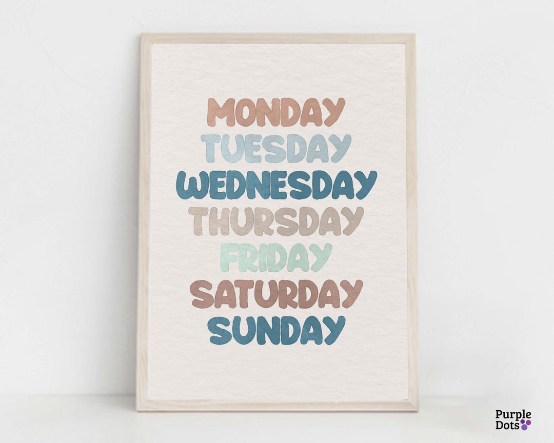 Boho Nursery Print, Days of the Week Kids Playroom Educational Poster ...