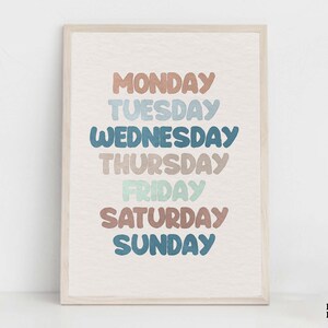 Boho Nursery Print, Days of the Week Kids Playroom Educational Poster ...