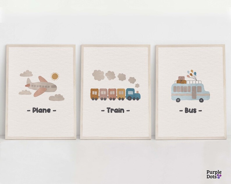 Boho Nursery Print Set of 3 Methods of Transportation Kids - Etsy