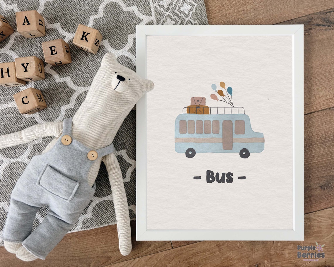 Bus Nursery Print, Methods of Transportation Educational Print, Gender ...