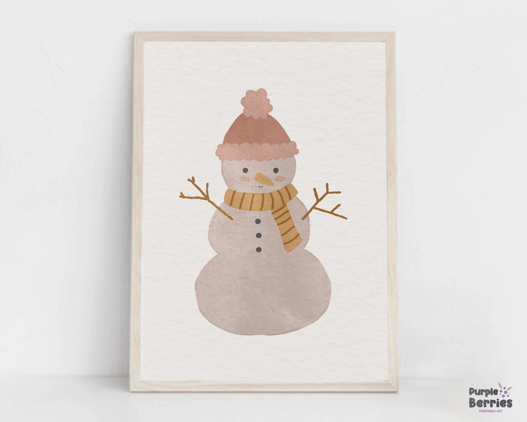 Snowman Art Print, Nursery Christmas Snowman Poster, Winter Holidays ...