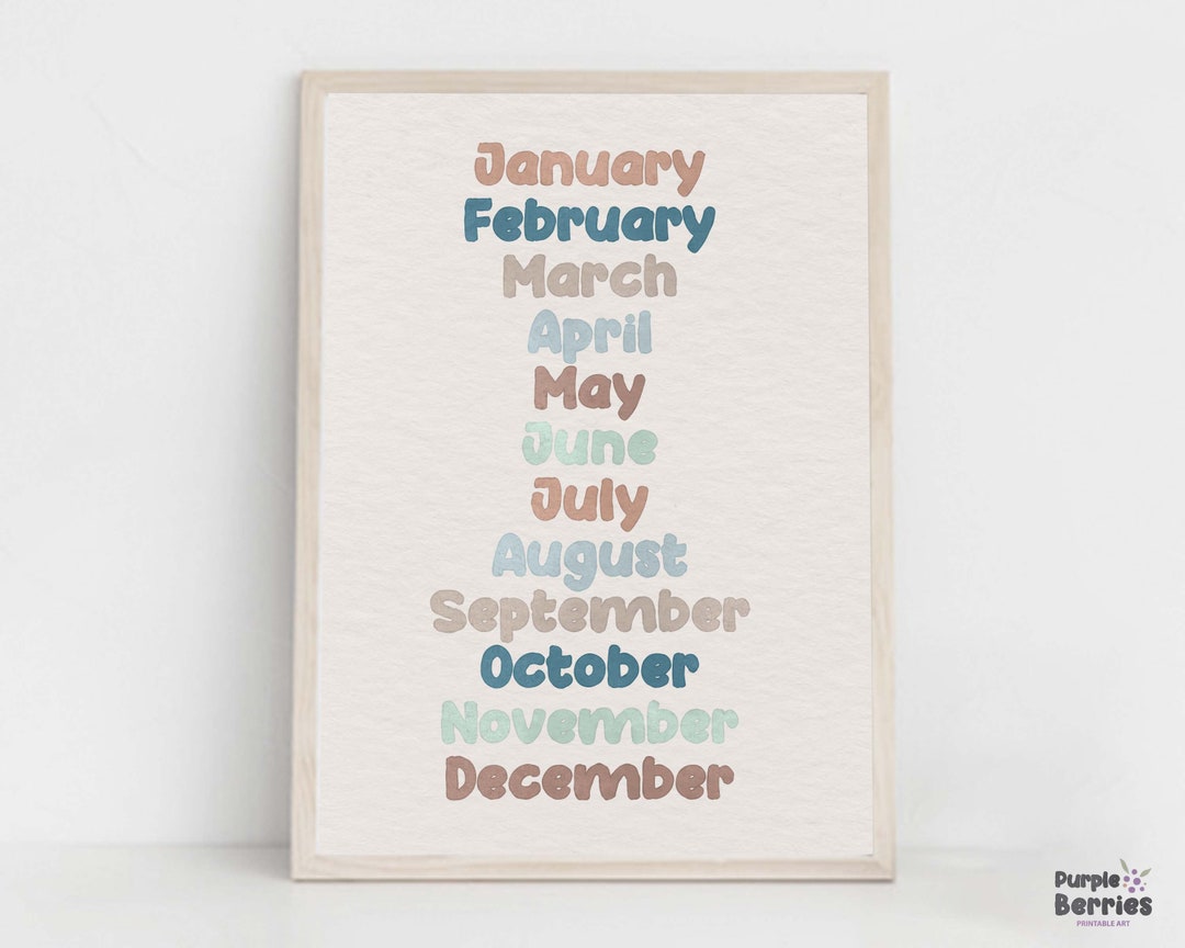 Boho Nursery Print, Months of the Year Kids Playroom Educational Poster ...