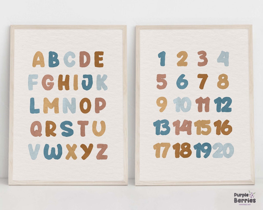 Nursery Print Set of 2, Alphabet and Numbers Educational Print, School ...