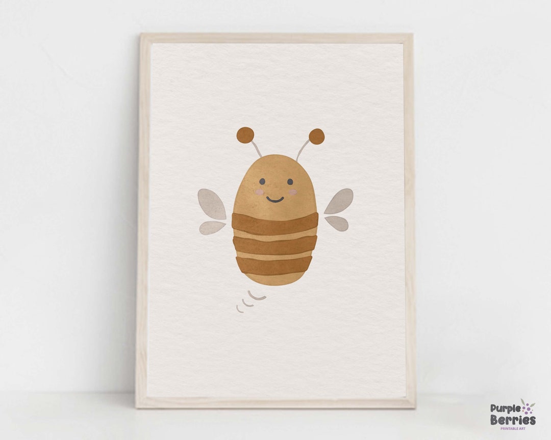 Bee Boho Nursery Print, Cute Baby Bee Animal Wall Art, Minimal Boho ...