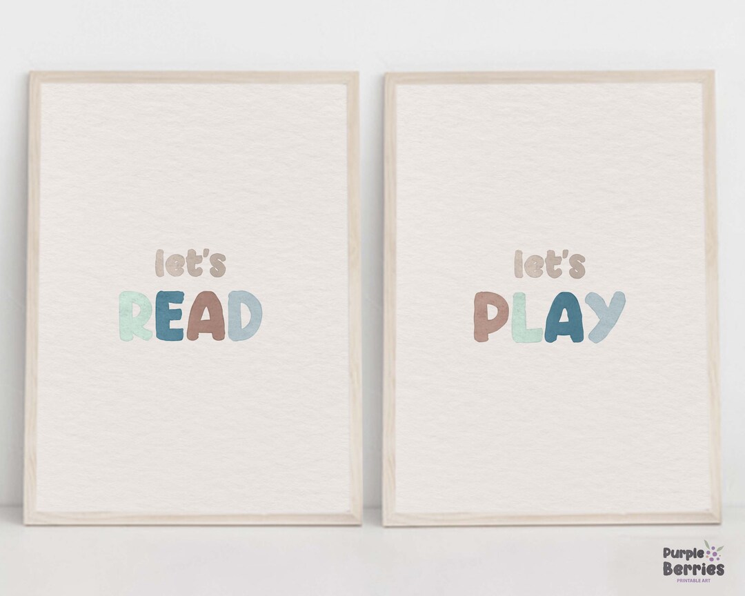Nursery Print Set of 2, Let's Read Poster, Let's Play Sign, Kids Boho ...