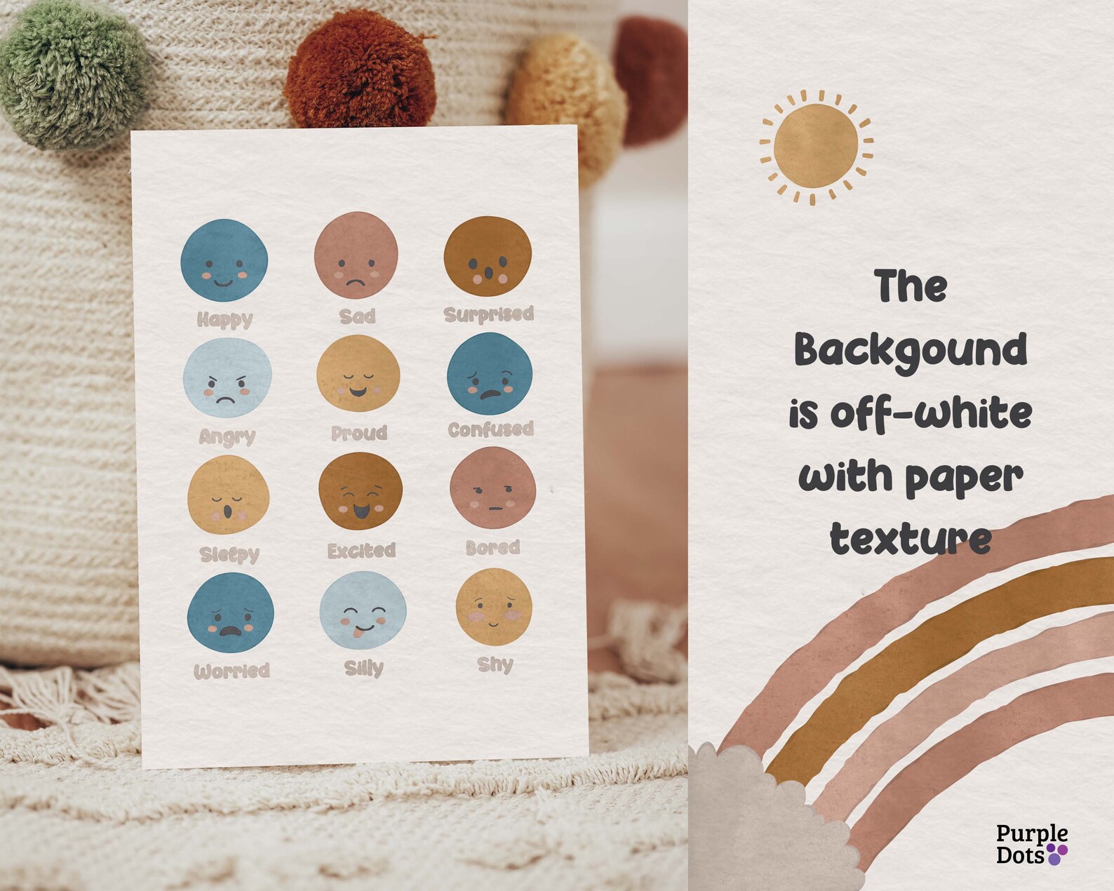 Feelings Chart Poster Nursery Emotions Baby Art Print Boho - Etsy