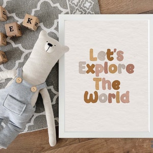 Boho Nursery Print, Let's Explore the World Quote Digital Artwork, Boho ...
