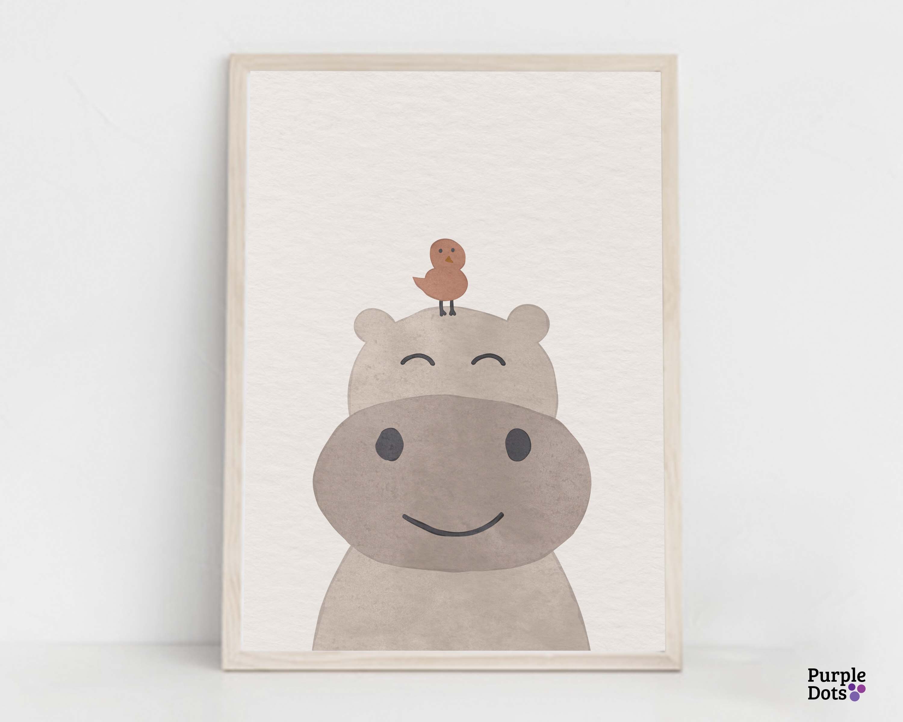 Hippo and Bird Boho Nursery Print Cute Animal Wall Art - Etsy