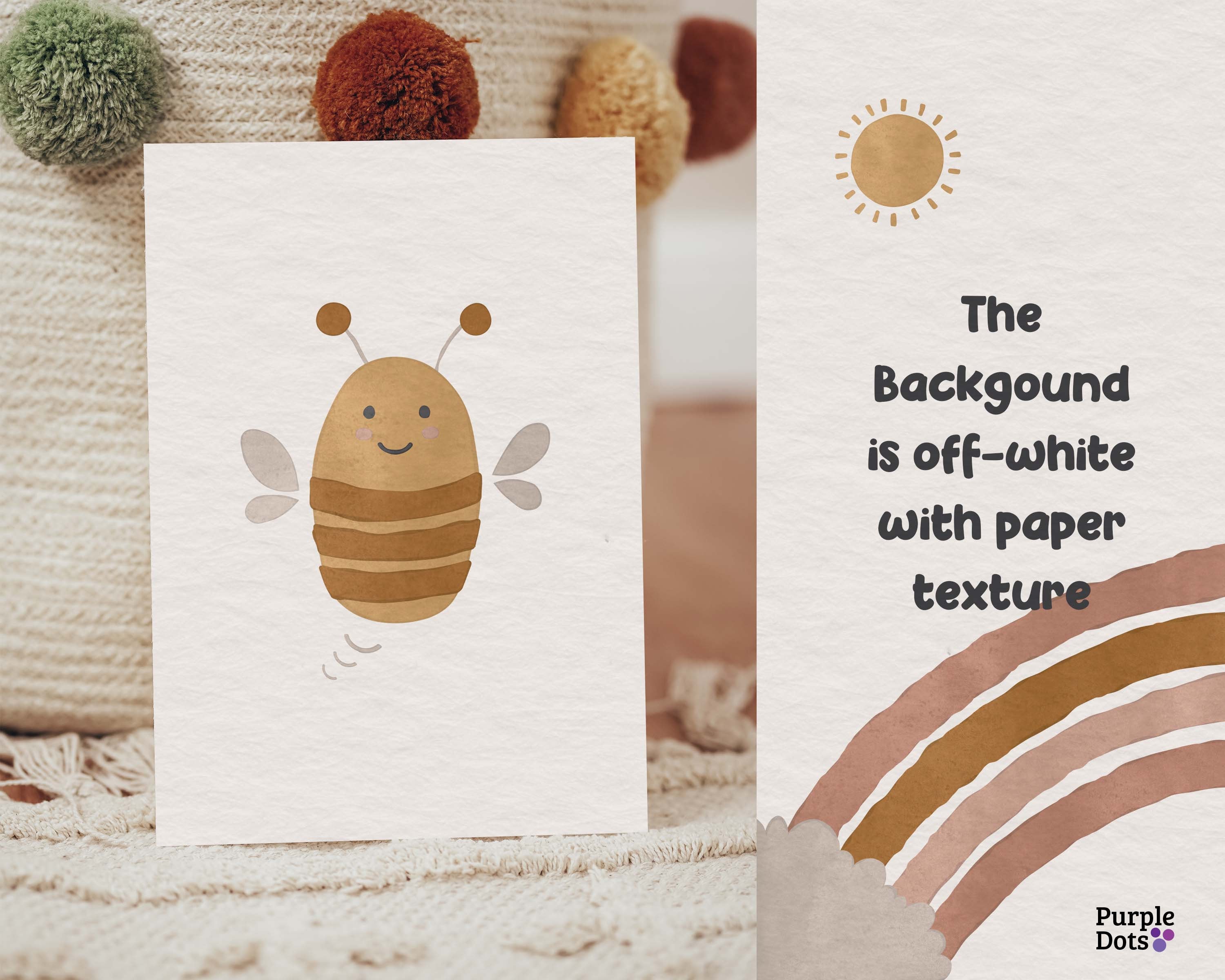 Bee Boho Nursery Print Cute Baby Bee Animal Wall Art Minimal - Etsy