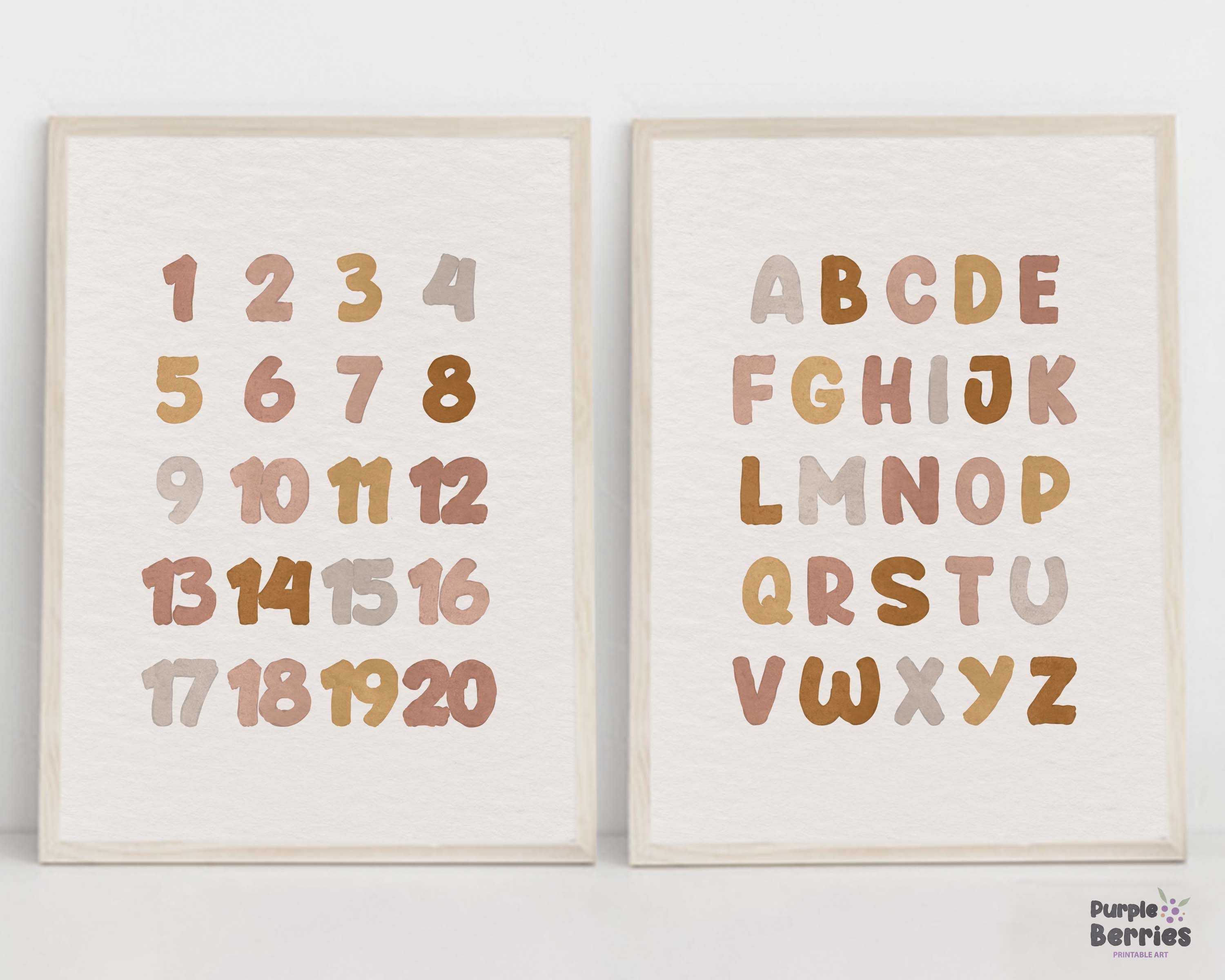 Boho Nursery Print Set of 2, Alphabet and Numbers Educational Poster ...