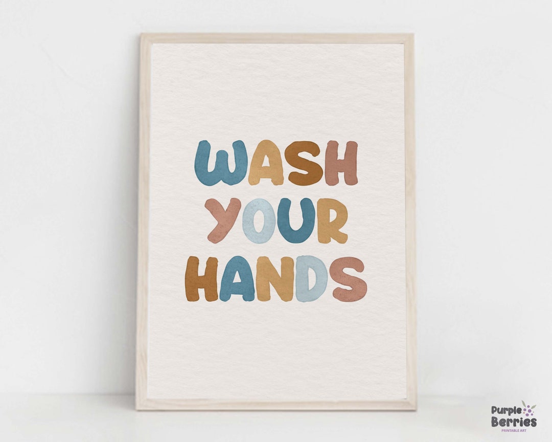 Kids Bathroom Art Print, Wash Your Hands Sign, Gender Neutral Nursery ...