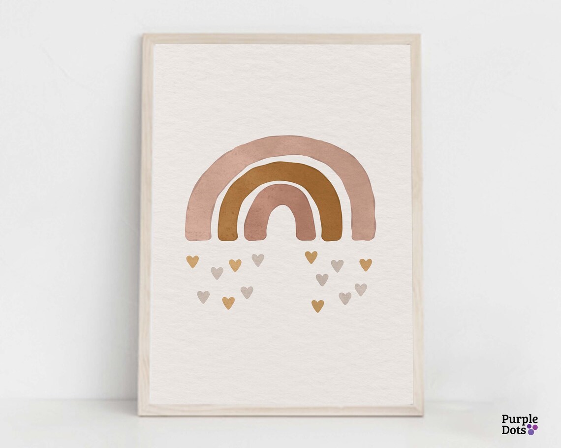 Boho Rainbow and Hearts Nursery Poster Cute Bohemian Kids - Etsy