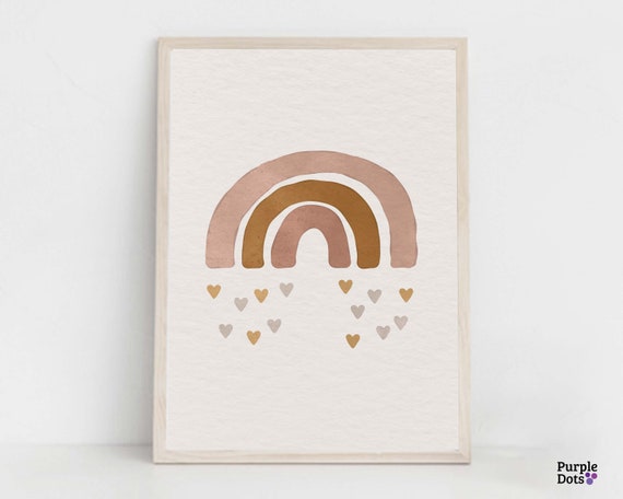 Boho Rainbow and Hearts Nursery Poster Cute Bohemian Kids | Etsy