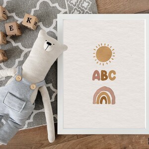 Boho Alphabet Print, ABC Sun Rainbow Poster, Learning ABC Children ...