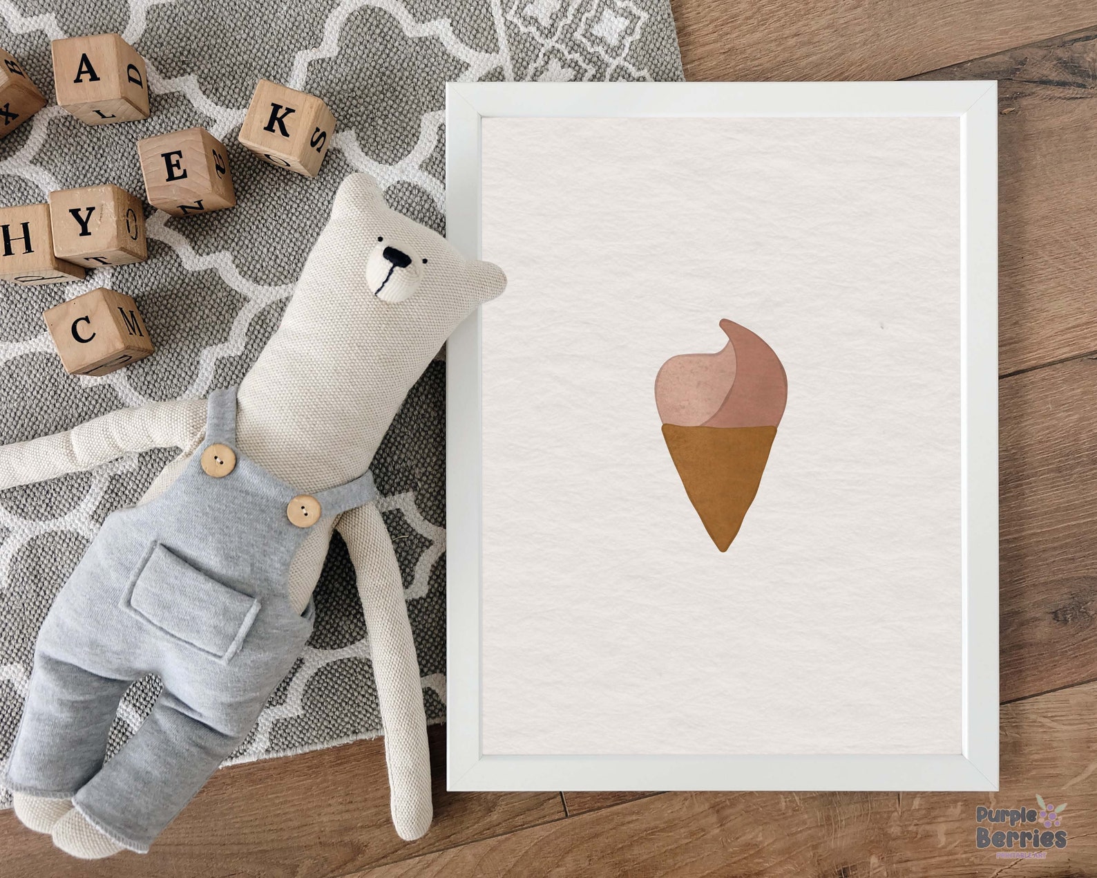 Ice Cream Boho Nursery Print, Ice Cream Cone Wall Art, Modern Bohemian ...