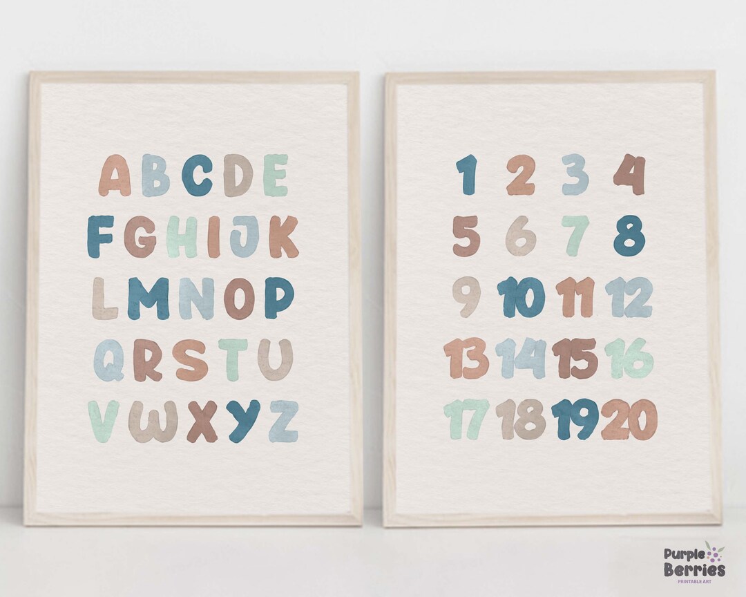 Nursery Print Set of 2, Alphabet and Numbers Educational Poster, Gender ...