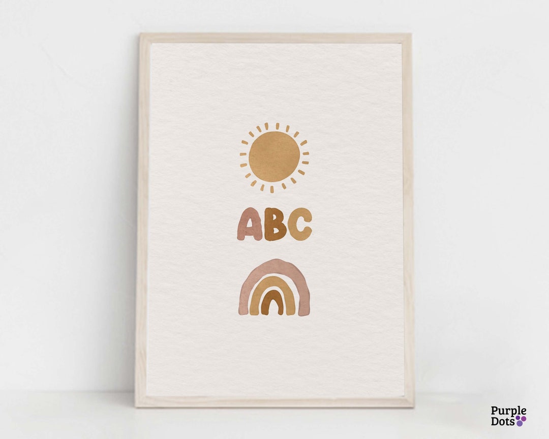 Boho Alphabet Print, ABC Sun Rainbow Poster, Learning ABC Children ...