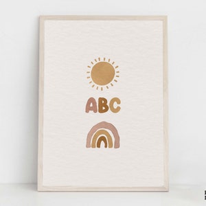 Boho Alphabet Print, ABC Sun Rainbow Poster, Learning ABC Children ...
