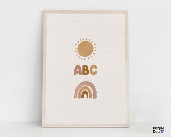 Boho Alphabet Print ABC Sun Rainbow Poster Learning ABC | Etsy