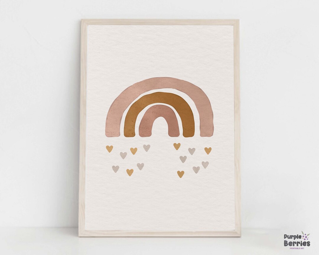 Boho Rainbow and Hearts Nursery Poster, Cute Bohemian Kids Room Decor ...