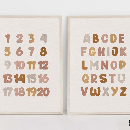 Boho Nursery Print Set of 2 Alphabet and Numbers Educational - Etsy