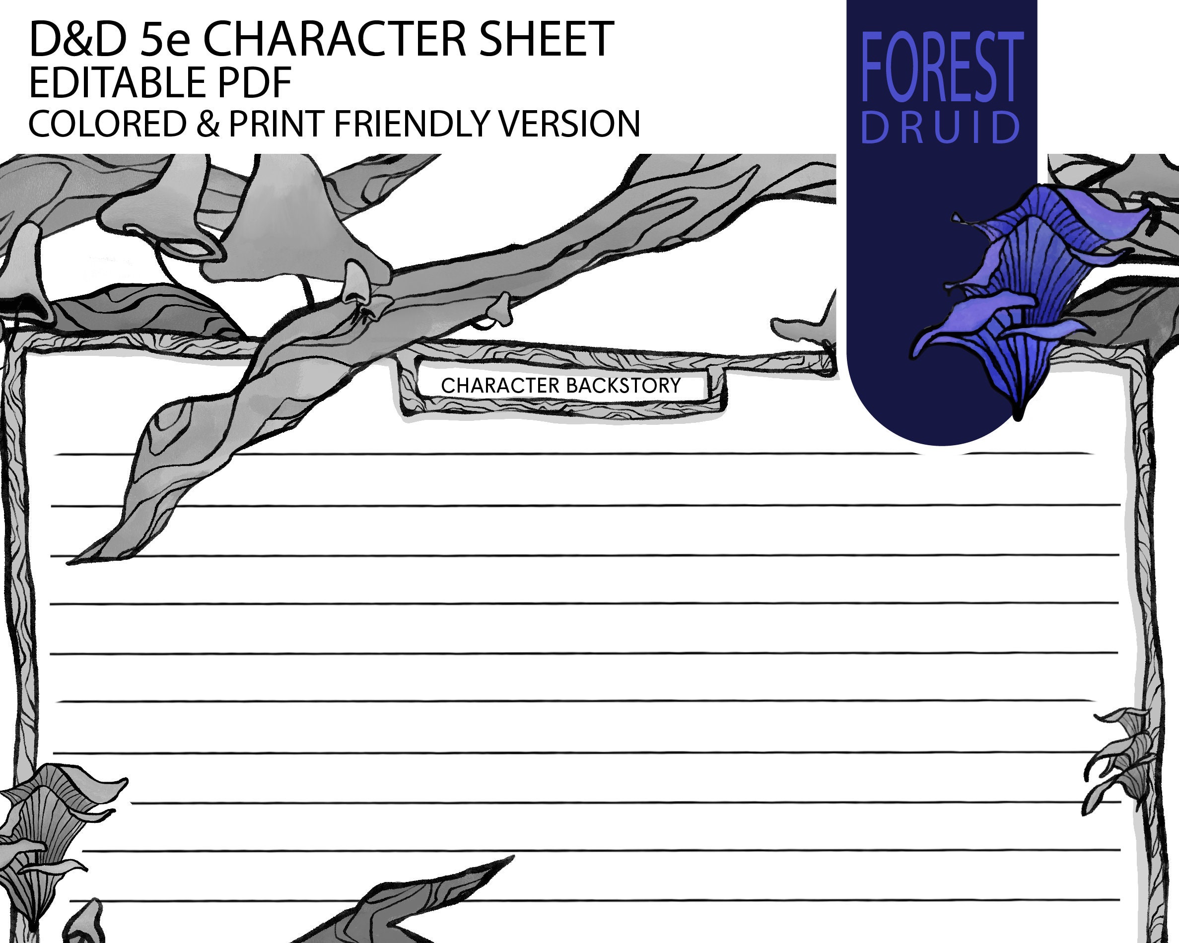 Dnd 5e Character Sheet Editable PDF Black and White - Etsy Australia