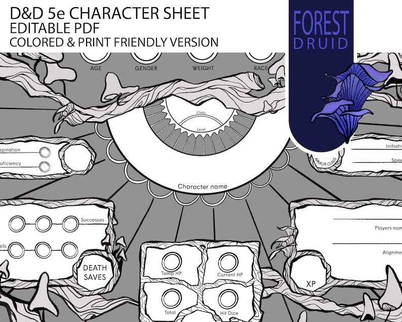 Dnd 5e Character Sheet - Editable PDF - Black and White + Colored ...