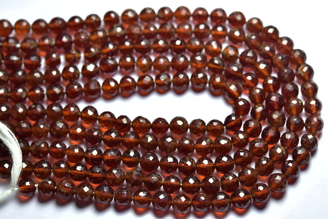 Hessonite Round Beads - 8 Inches - Natural Faceted Hessonite Garnet ...