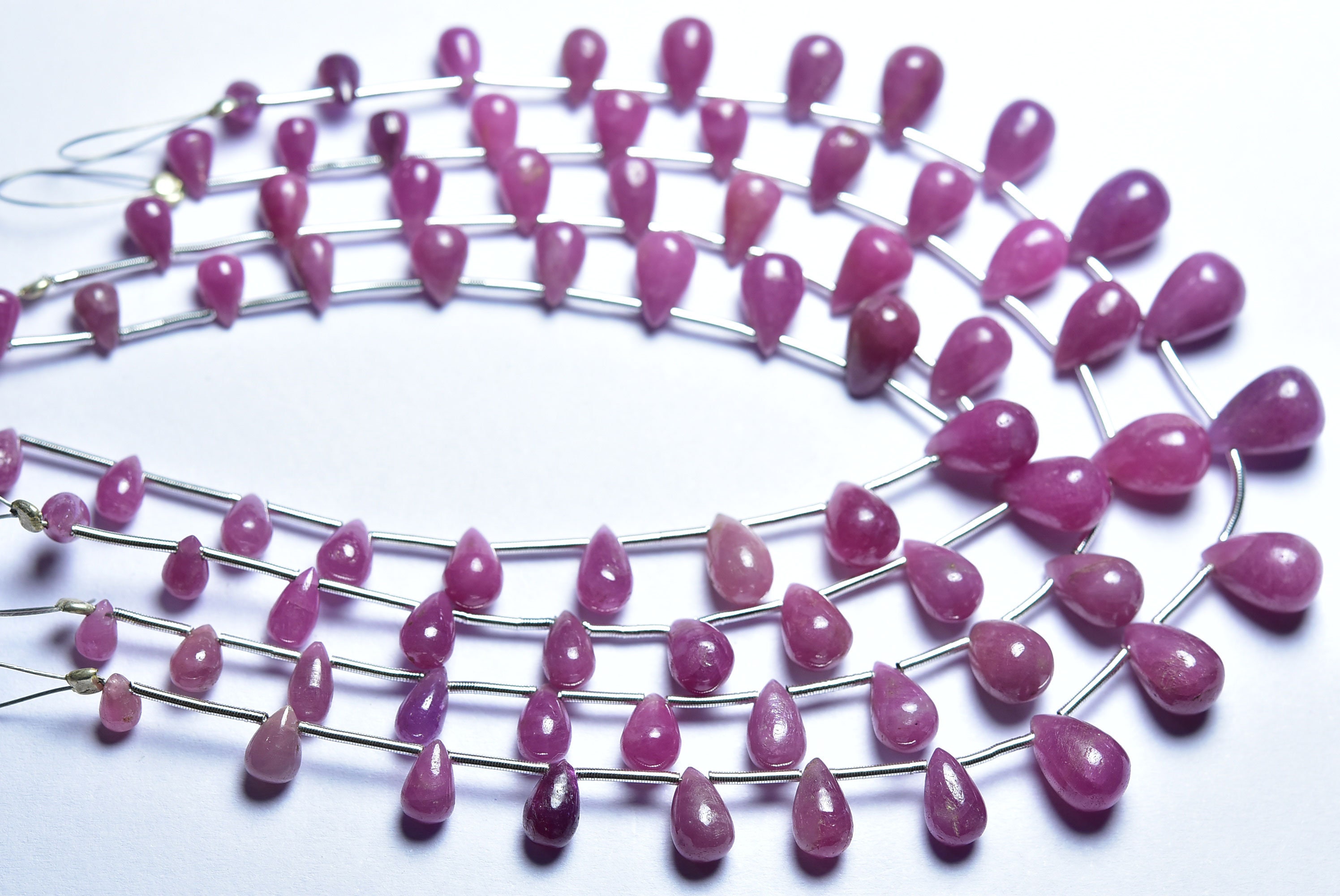 Ruby Drops Bead Strand -7 Inches - Natural Smooth Ruby Teardrop ...