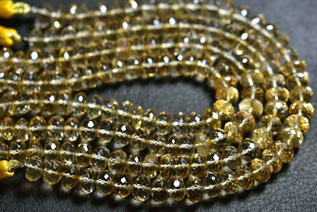 8 Inches - Natural Beautiful Mystic Coated Yellow Quartz Faceted Beads ...