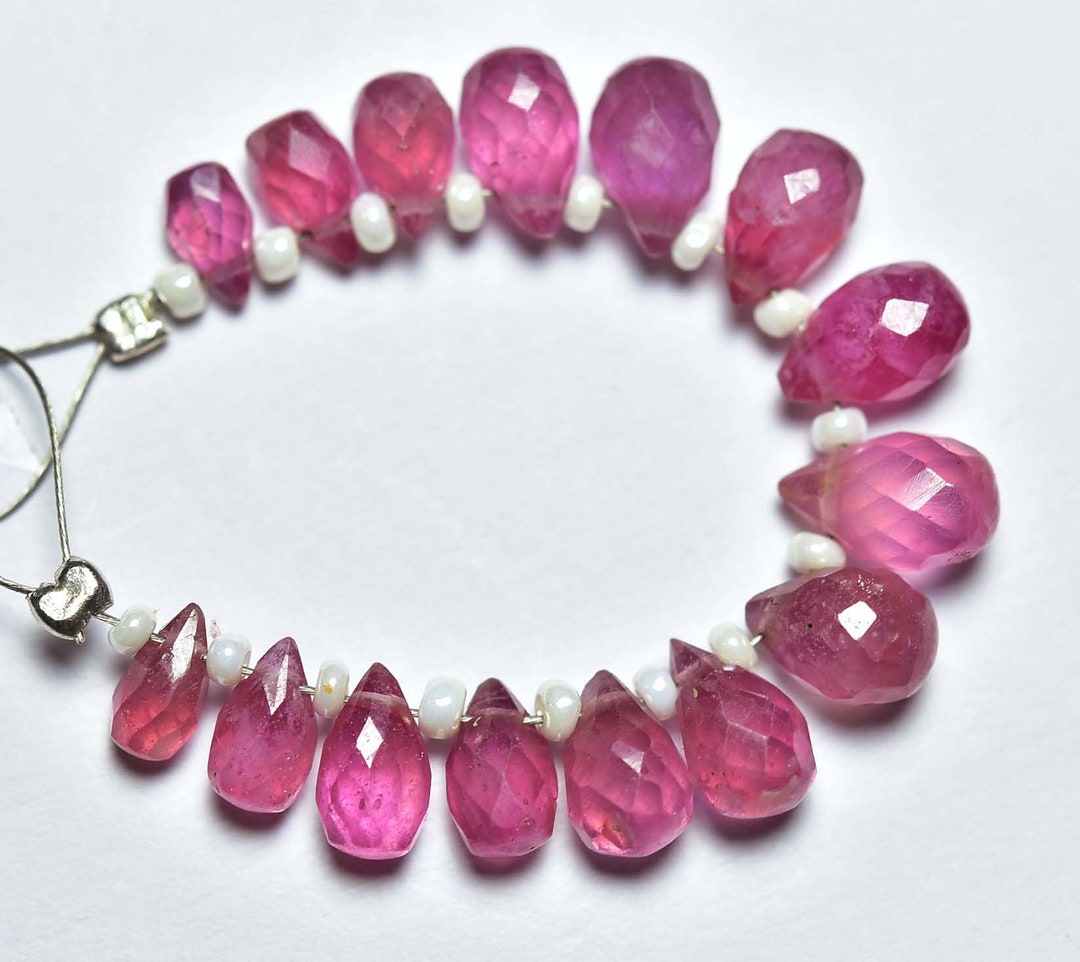 Super Quality Pink Ruby Drops Bead - 15 Pcs - Most Beautiful Natural ...