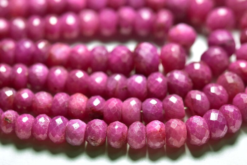 Big Pink Ruby Rondelle Bead Strand -7.5 Inches - Beautiful Natural ...