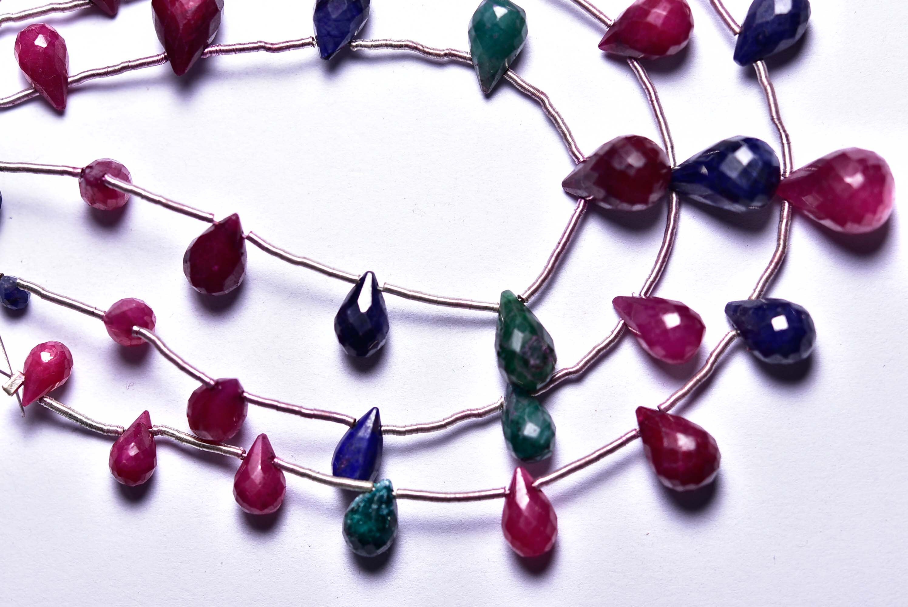 Sapphire and Ruby Tear Drops Bead Strand 7 inchesDyed | Etsy