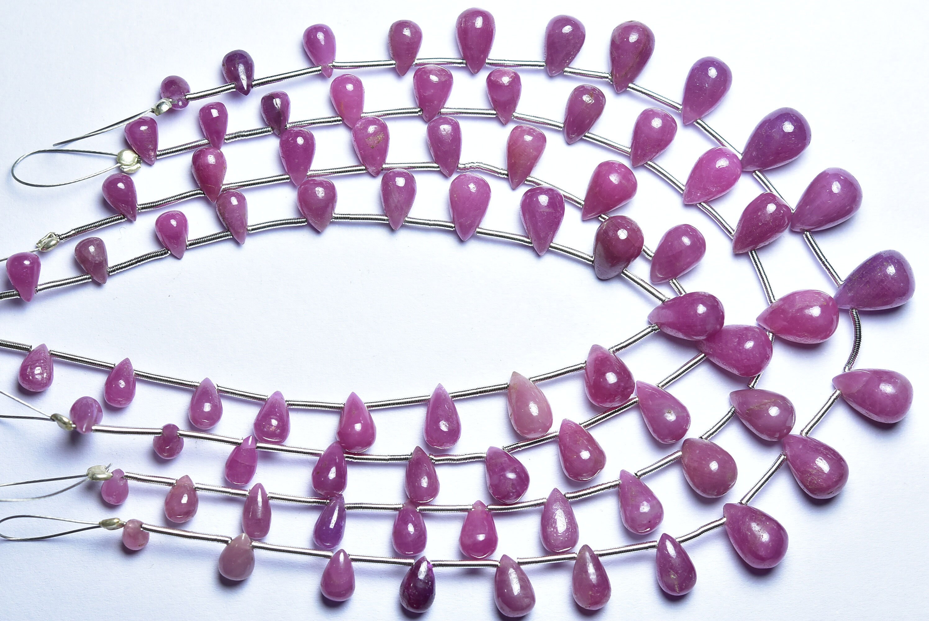 Ruby Drops Bead Strand -7 Inches - Natural Smooth Ruby Teardrop ...