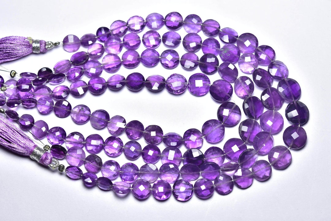 Amethyst Coin Beads - 8 Inches - Natural Amethyst Faceted Coin ...