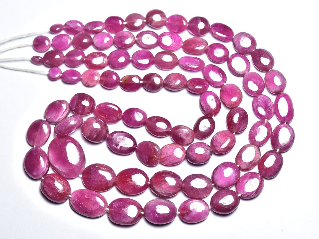 Pink Ruby Oval Beads -13 Inches - Natural Beautiful Pink Ruby Smooth ...