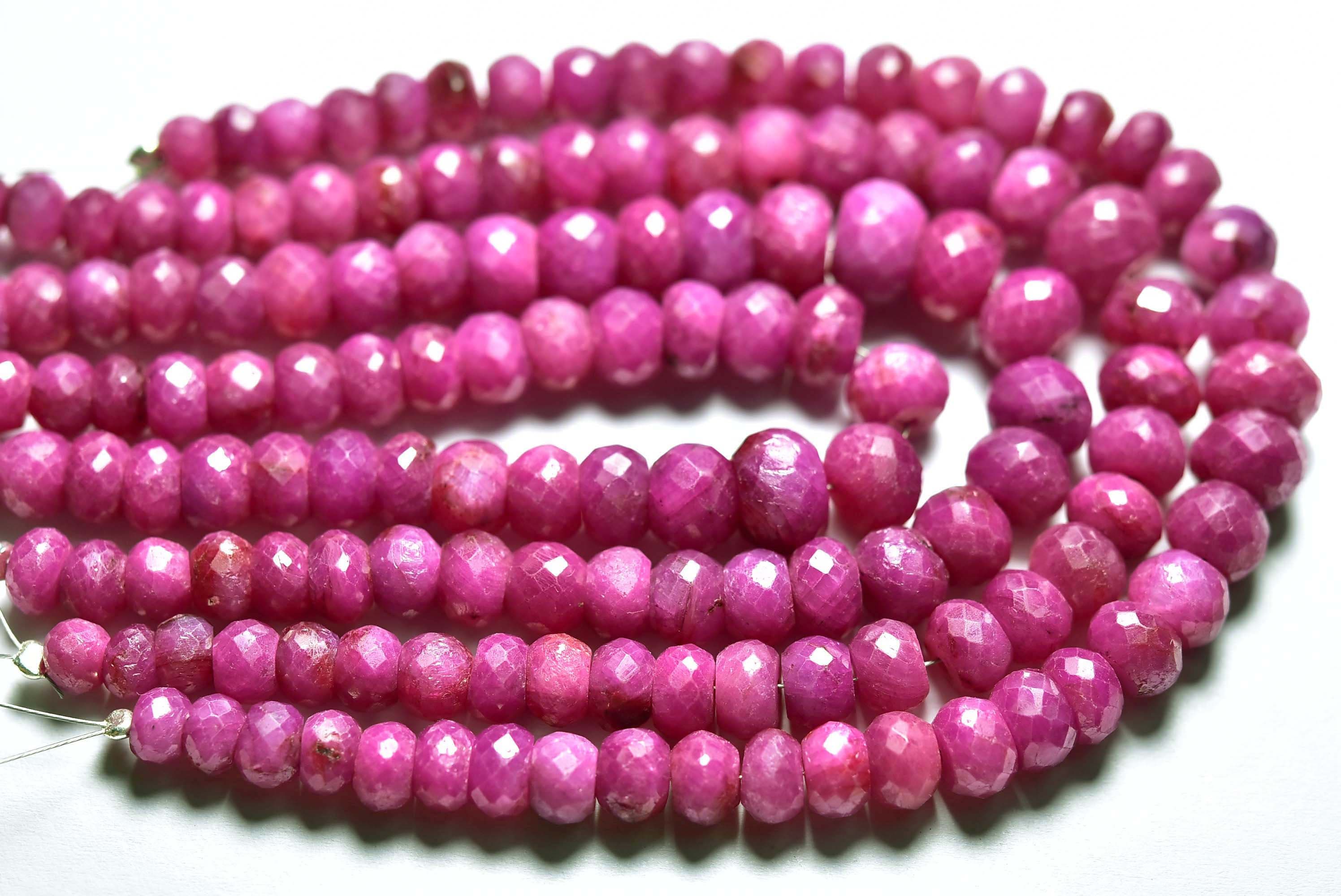 Big Pink Ruby Rondelle Bead Strand 7.5 Inches Beautiful | Etsy
