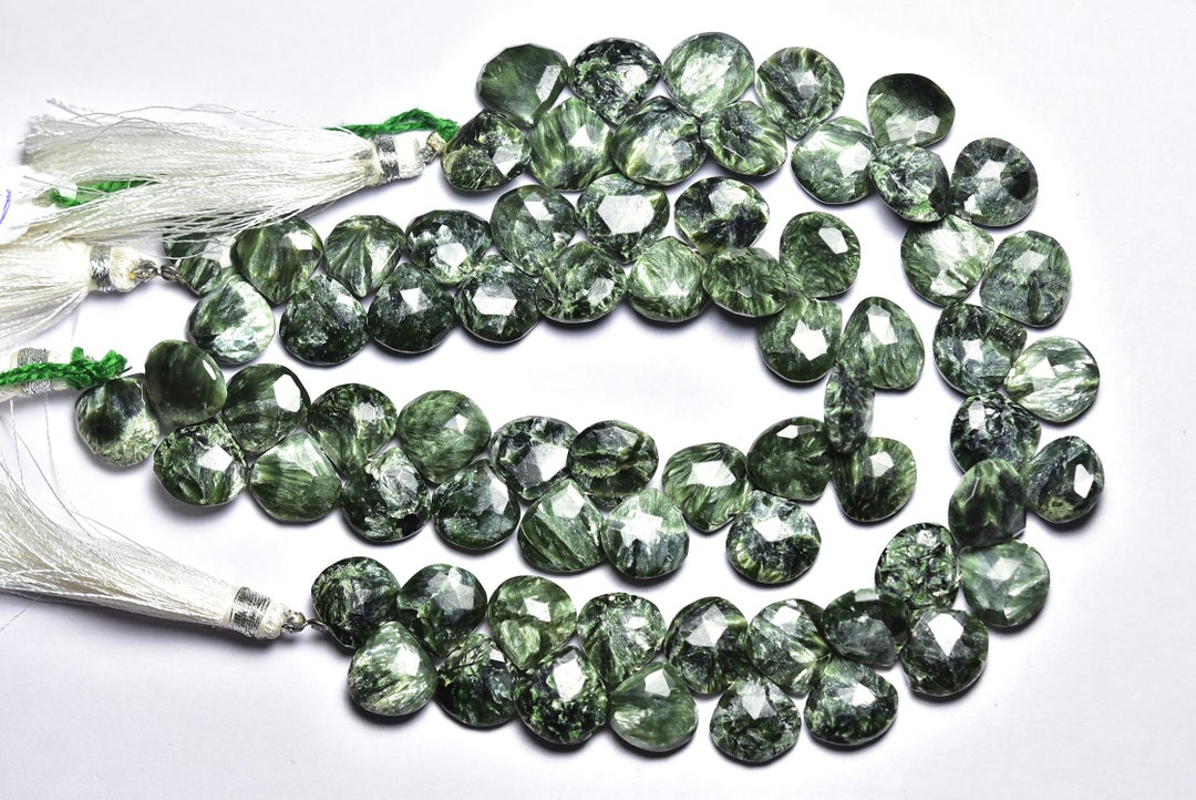Seraphinite Pear Beads - 8 Inches - Natural Beautiful Faceted Seraphinite Heart Briolette - Size ...