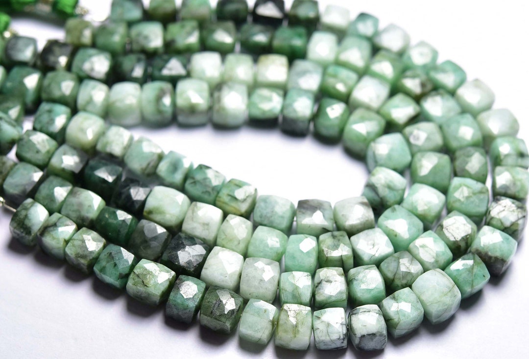 Emerald Cube Beads - 8 Inches - Natural Emerald Faceted Cube ,box ...