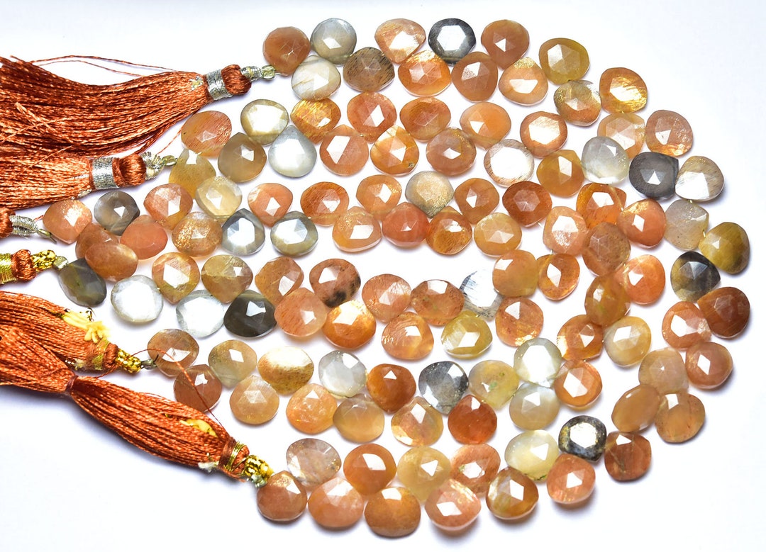 8 Inches,natural Multi Shiny Moonstone Faceted Heart Briolettes,size is ...