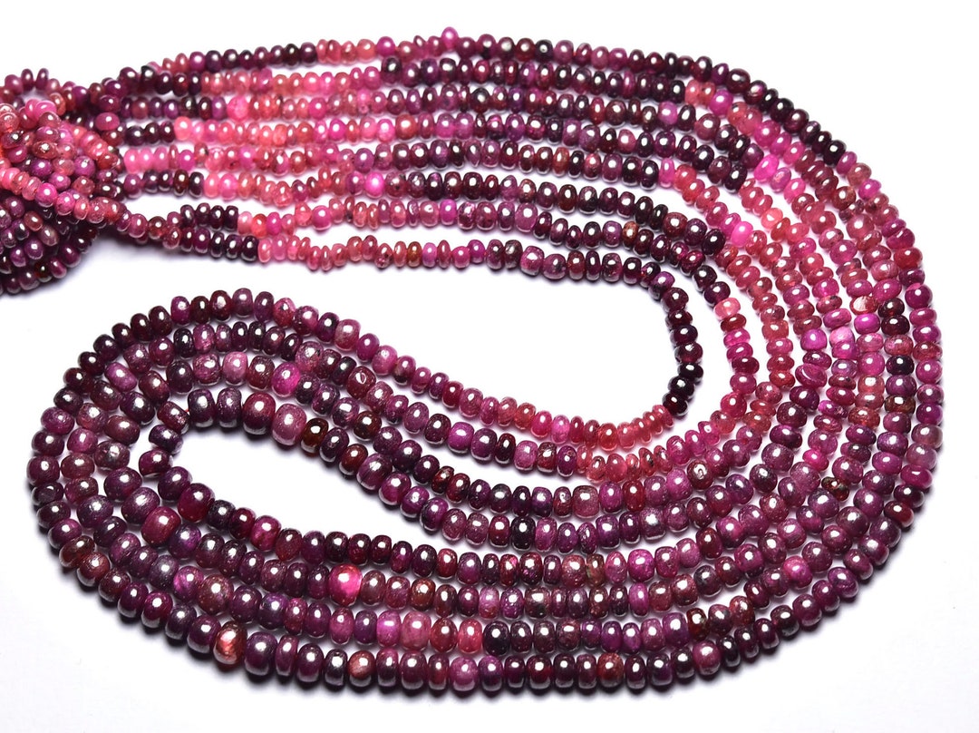 Ruby Rondelle Beads - 18 Inches - Beautiful Natural Smooth Ruby ...
