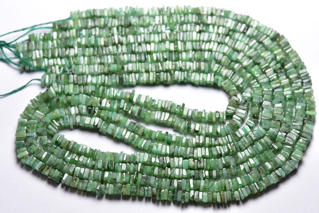 Emerald Heishi Beads - 16 Inches - Natural Smooth Emerald Heishi Square ...