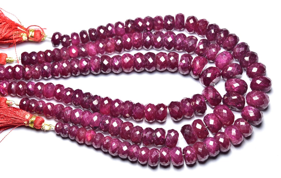 Big Ruby Rondelle Beads - 8 Inches - Beautiful Natural Faceted Ruby ...